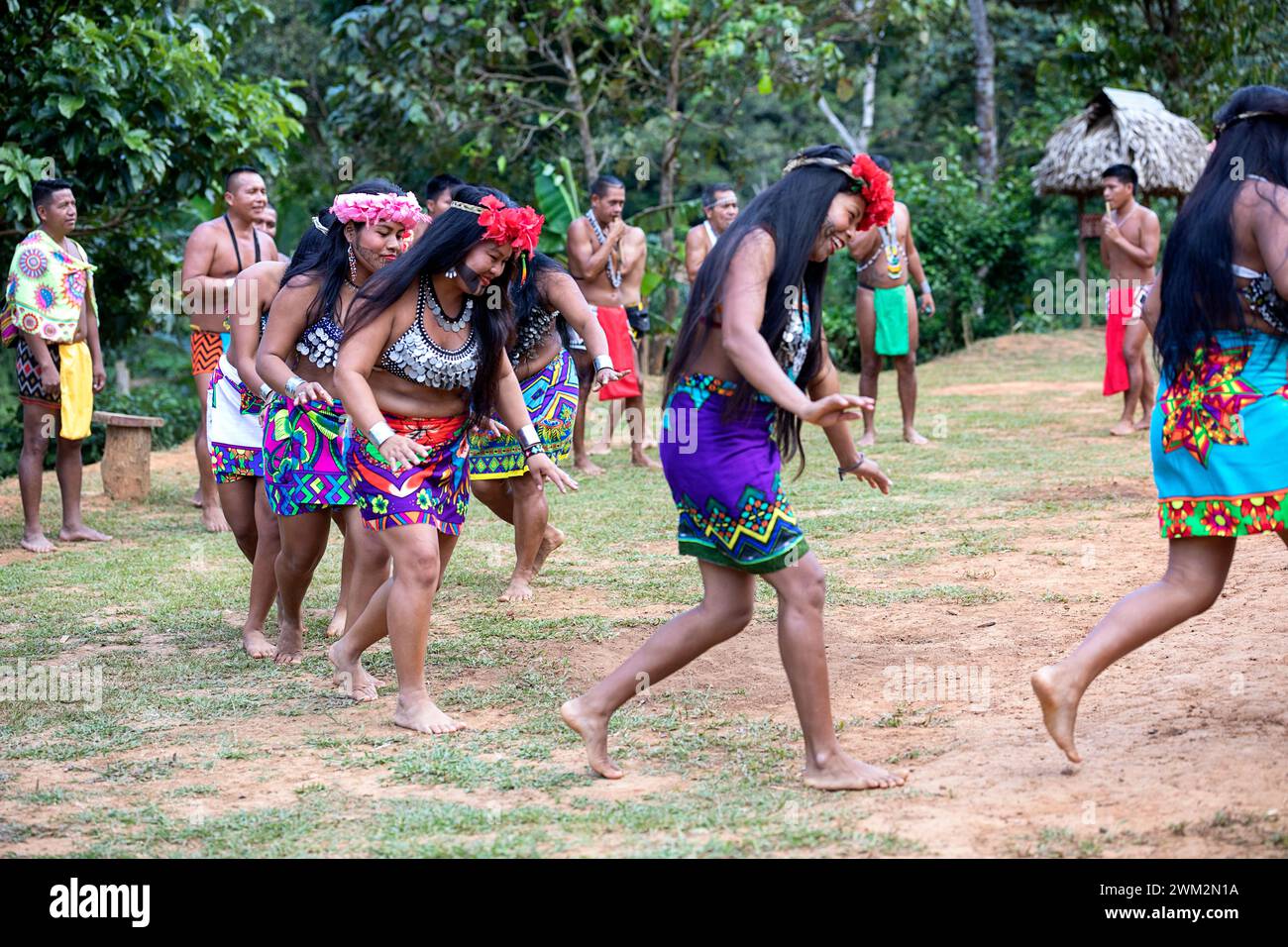 Women From Embera Tribe In Their Traditional Clothes Performing