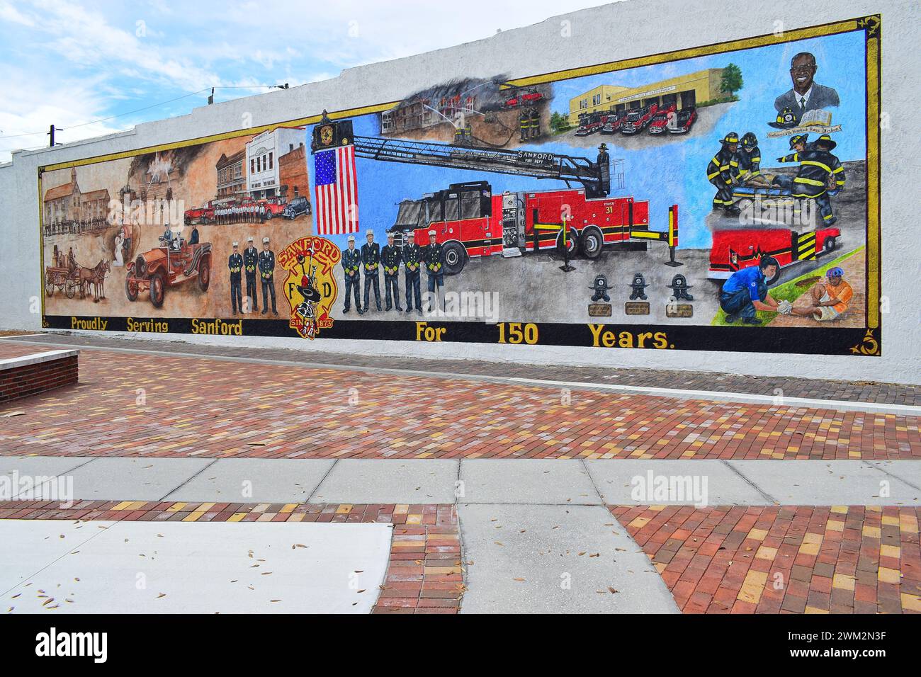 Large Mural painted on building wall depicting Fire Fighters and ...