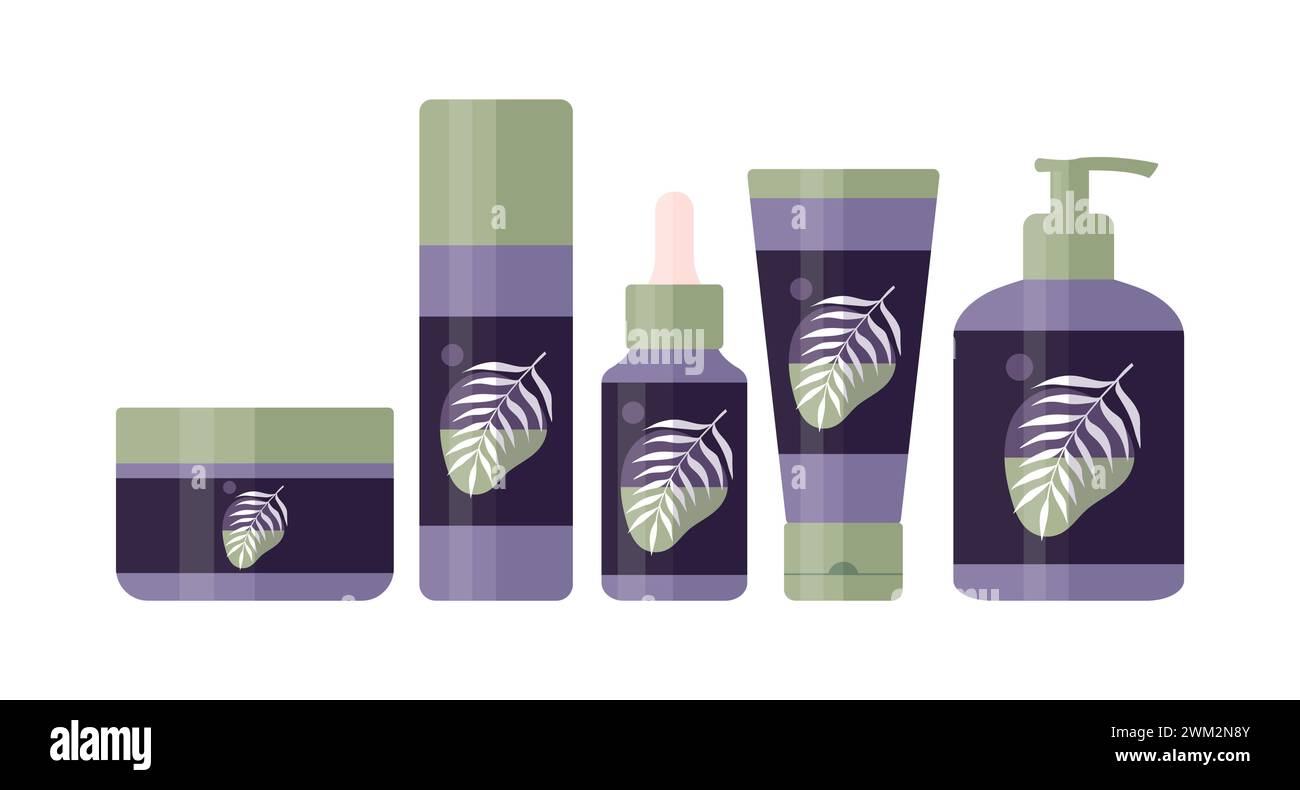 Set of cosmetic tools for daily beauty routine. Tubes and bottles for ...