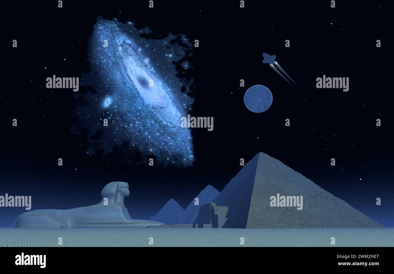 A Spiral Galaxy In The Sky Above , Ancient Egyptian Monuments Stock ...