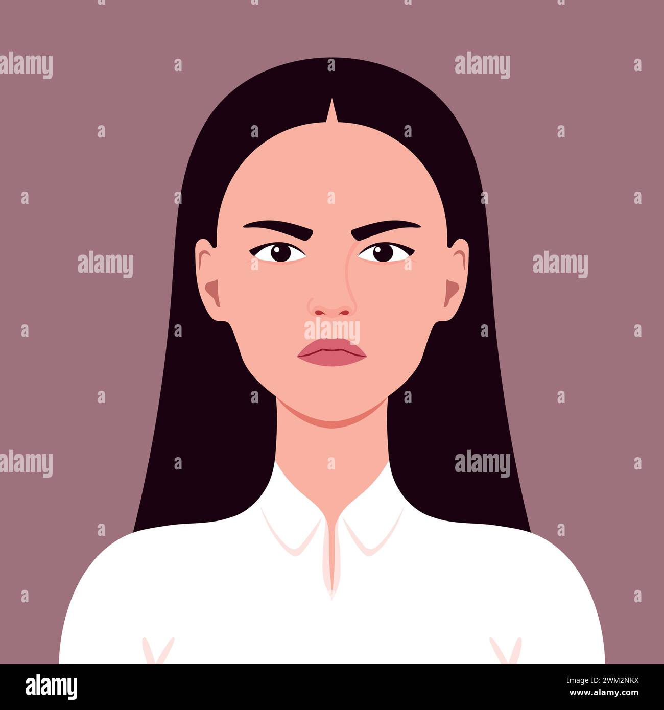 Portrait of an angry young woman. Symbolizes facial expression of an ...