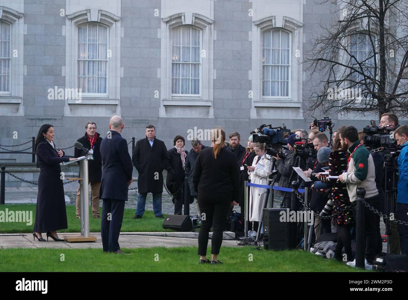 Media Minister Catherine Martin (left) speaks at a press conference ...
