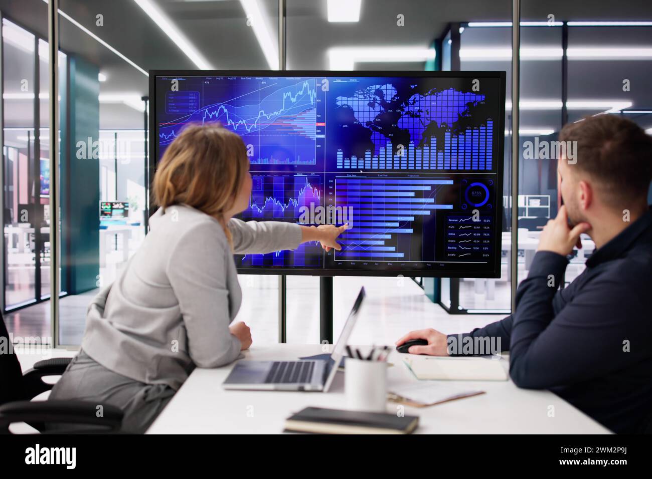 Conference Room Meeting with TV Screen and Board Stock Photo - Alamy