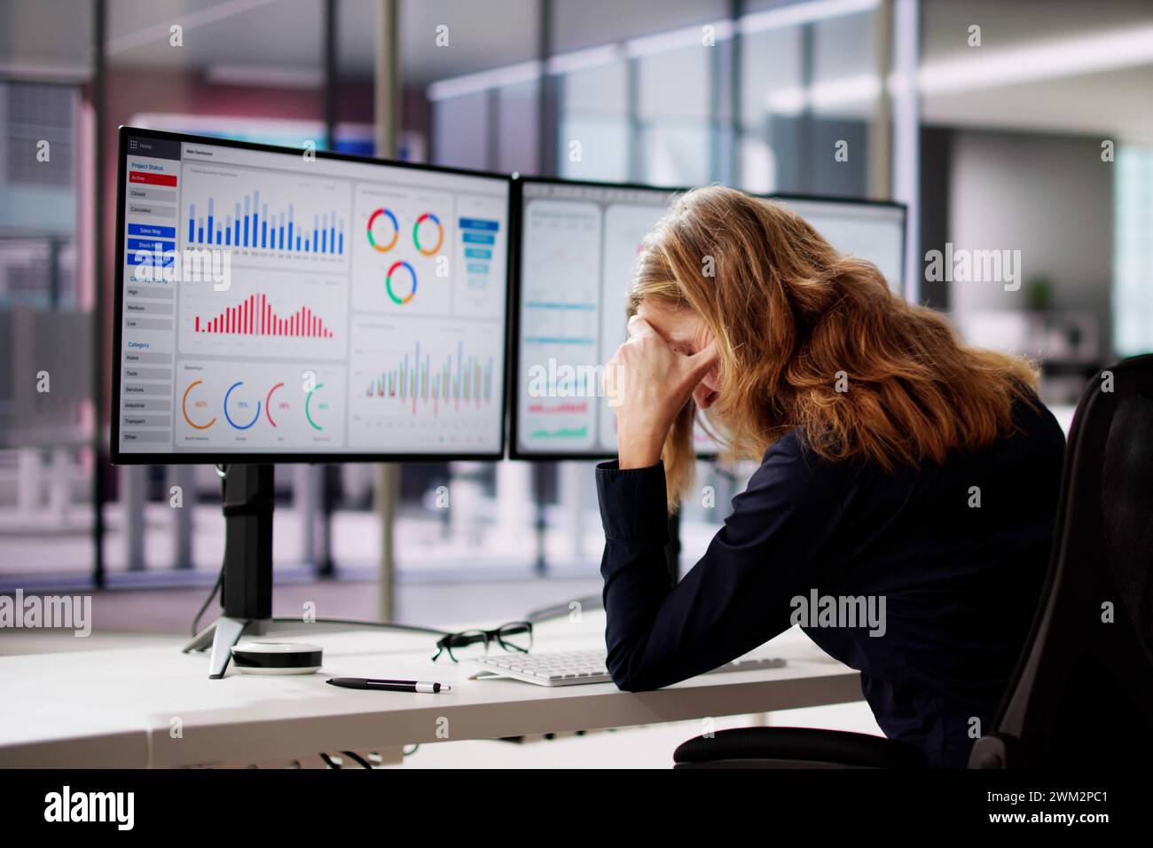 Unhappy Overwhelmed Business Woman Looking At Dashboard On Computer ...