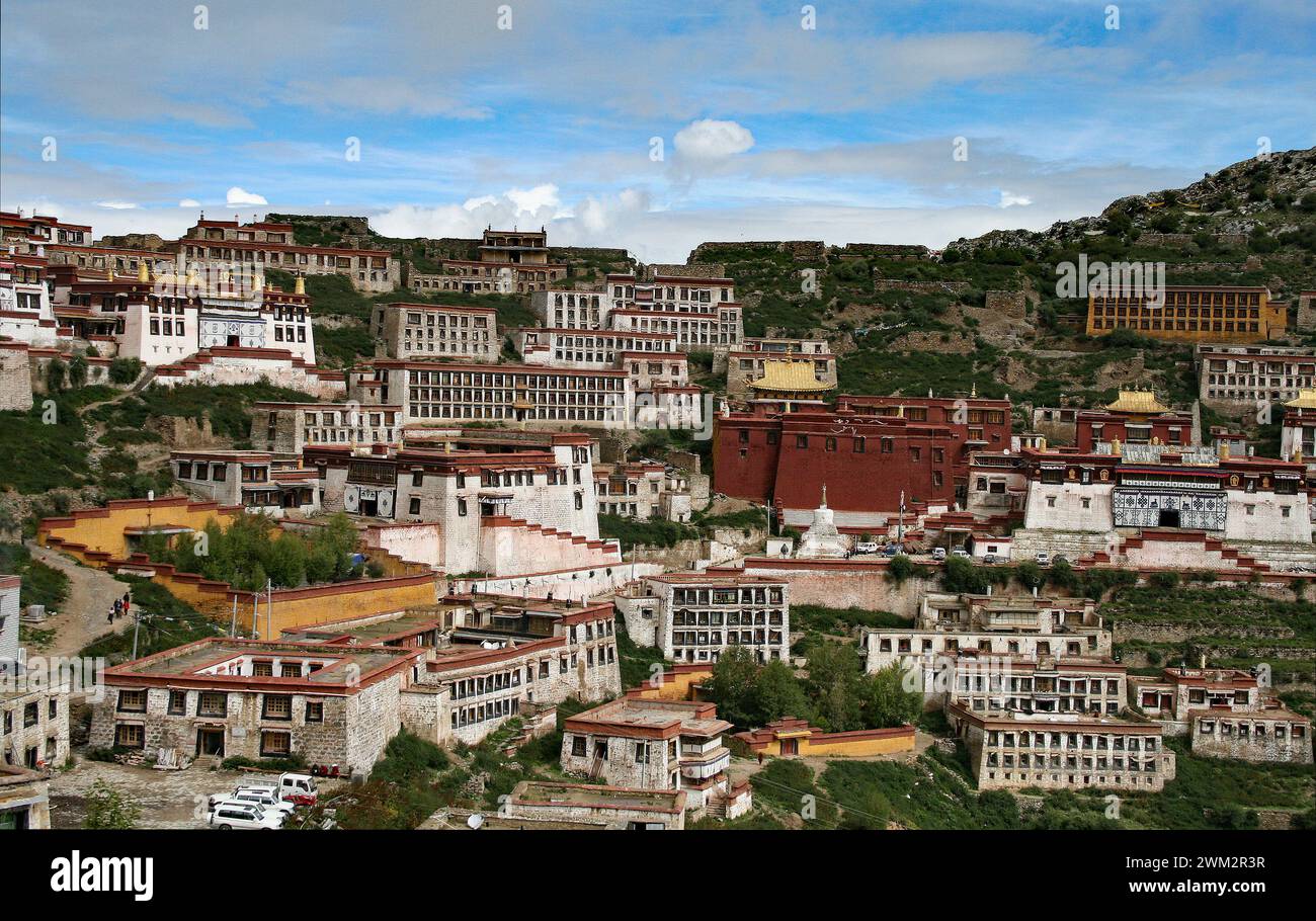 Ganden monastery is at the top of wangbur mountain hi-res stock ...