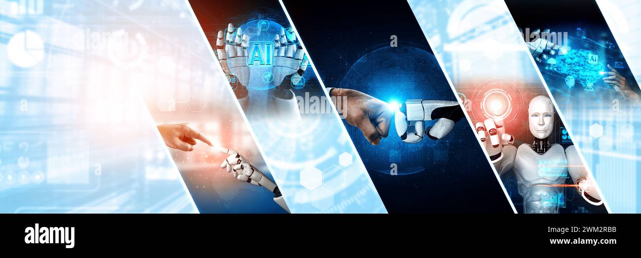 Human interact with AI artificial intelligence virtual assistant robot ...