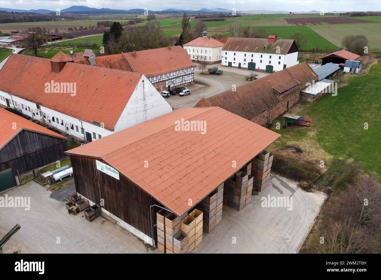 Grebenstein, Germany. 23rd Feb, 2024. View of the Hessian state domain ...