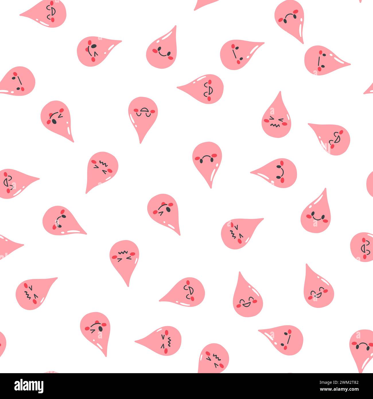 Seamless pattern with cute kawaii blood drops on white background. Hand ...