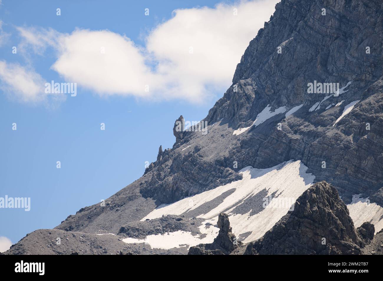 The Ortler Alps near Stelvo Pass on a sunny day in summer, blue sky ...