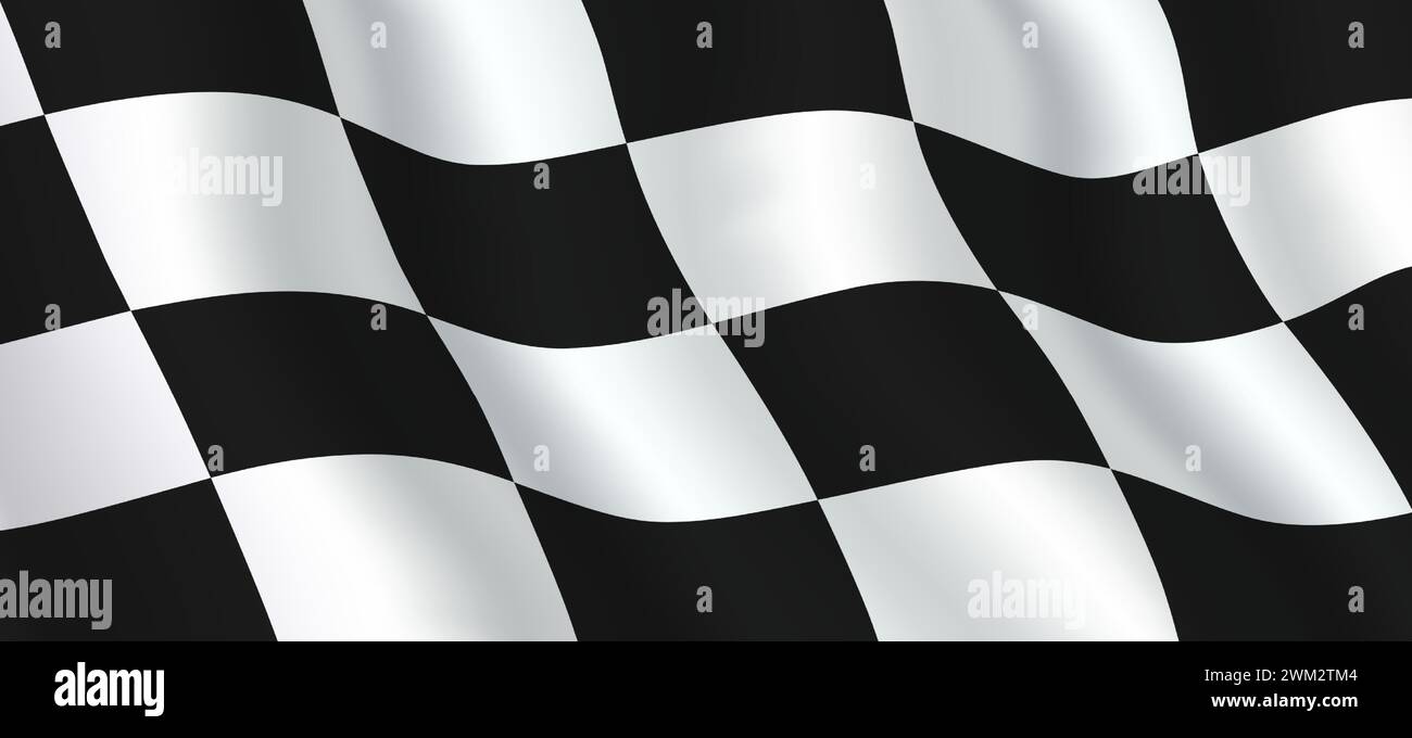 Waving checkered flag with black and white squares pattern, vector background Stock Vector Image ...