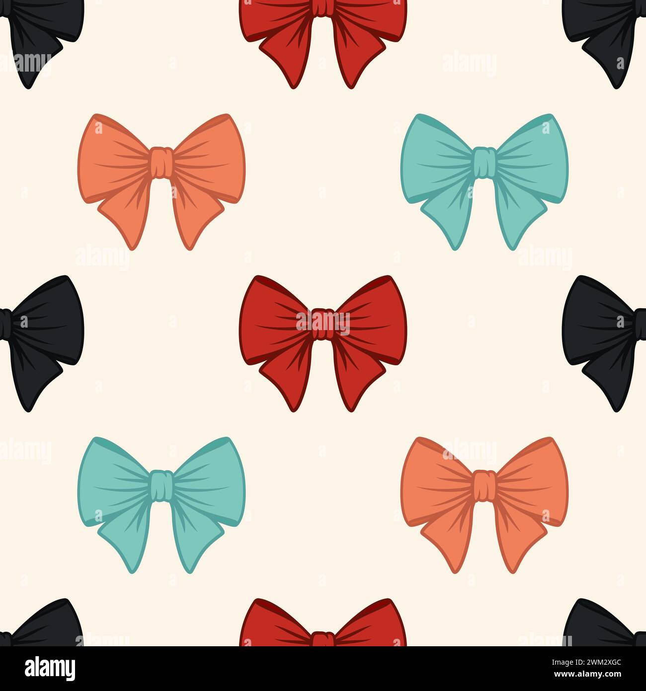 Vector Seamless Pattern with Cartoon Bow Tie or Gift Bow with Outline ...