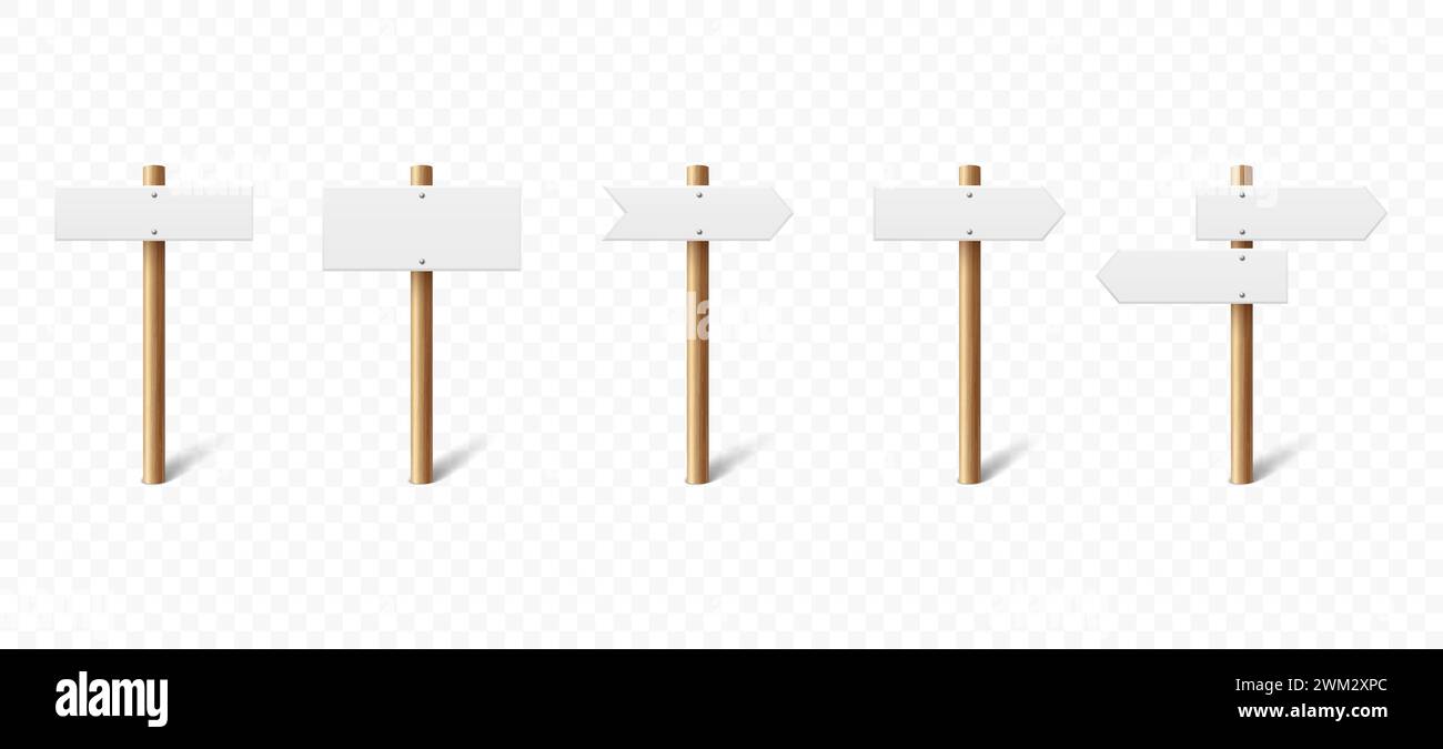 Vector 3D Wooden Sign Post Set. Realistic Blank Signboard on Road ...