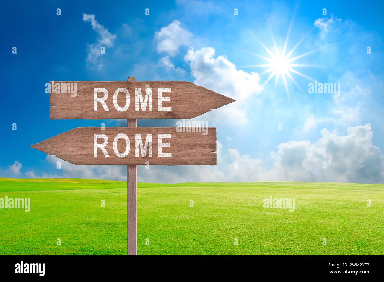Rome road sign. Welcome to Rome, Italy. Entering Rome. All ways leads ...