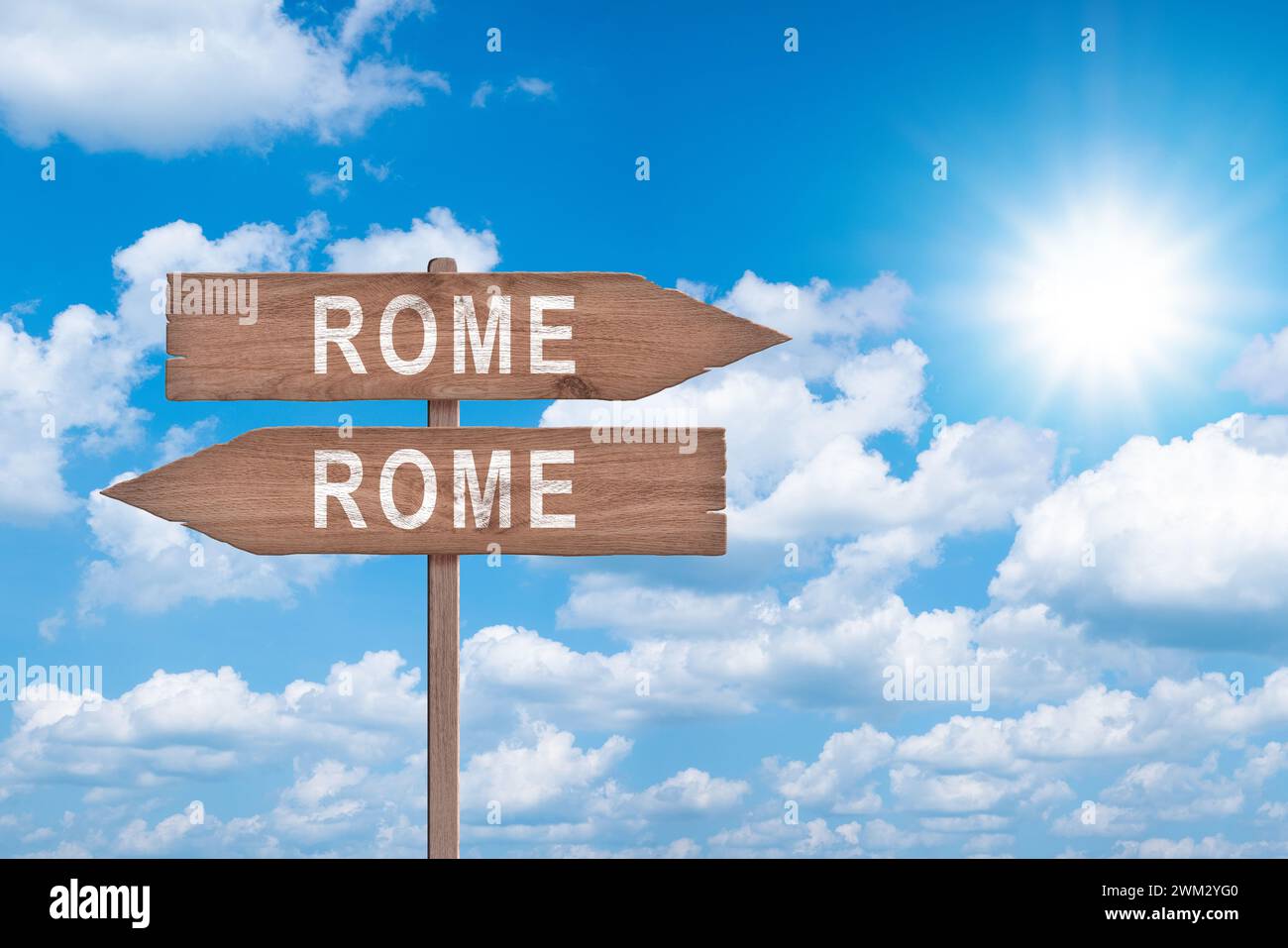 Rome road sign. Welcome to Rome, Italy. Entering Rome. All ways leads ...