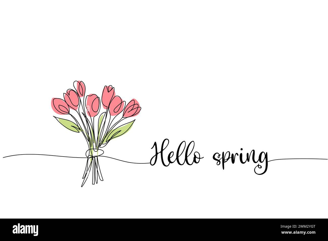 Hello spring, bouquet of roses line art drawing, One continuous line ...