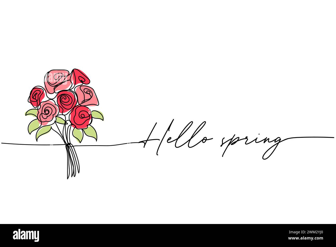Hello spring, bouquet of roses line art drawing, One continuous line ...