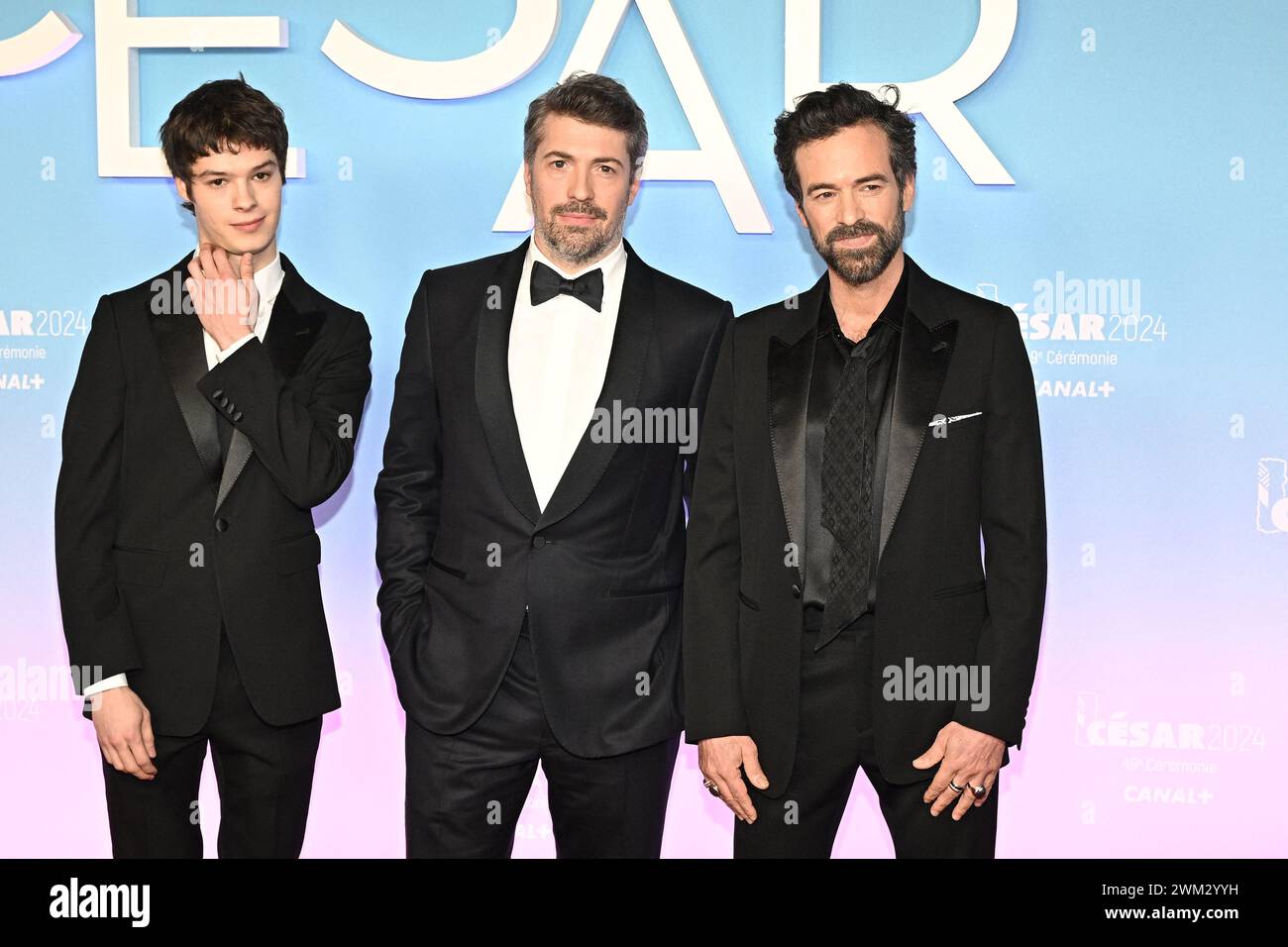 Paris, France. 23rd Feb, 2023. Paul Kircher, Thomas Cailley and Romain ...