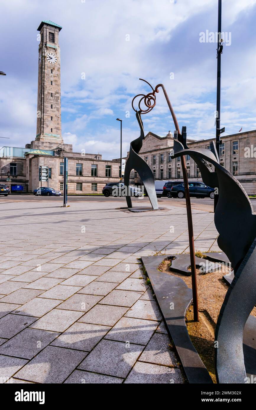 Kimber's Tower. Stone clock tower at Civic Centre designed by architect ...