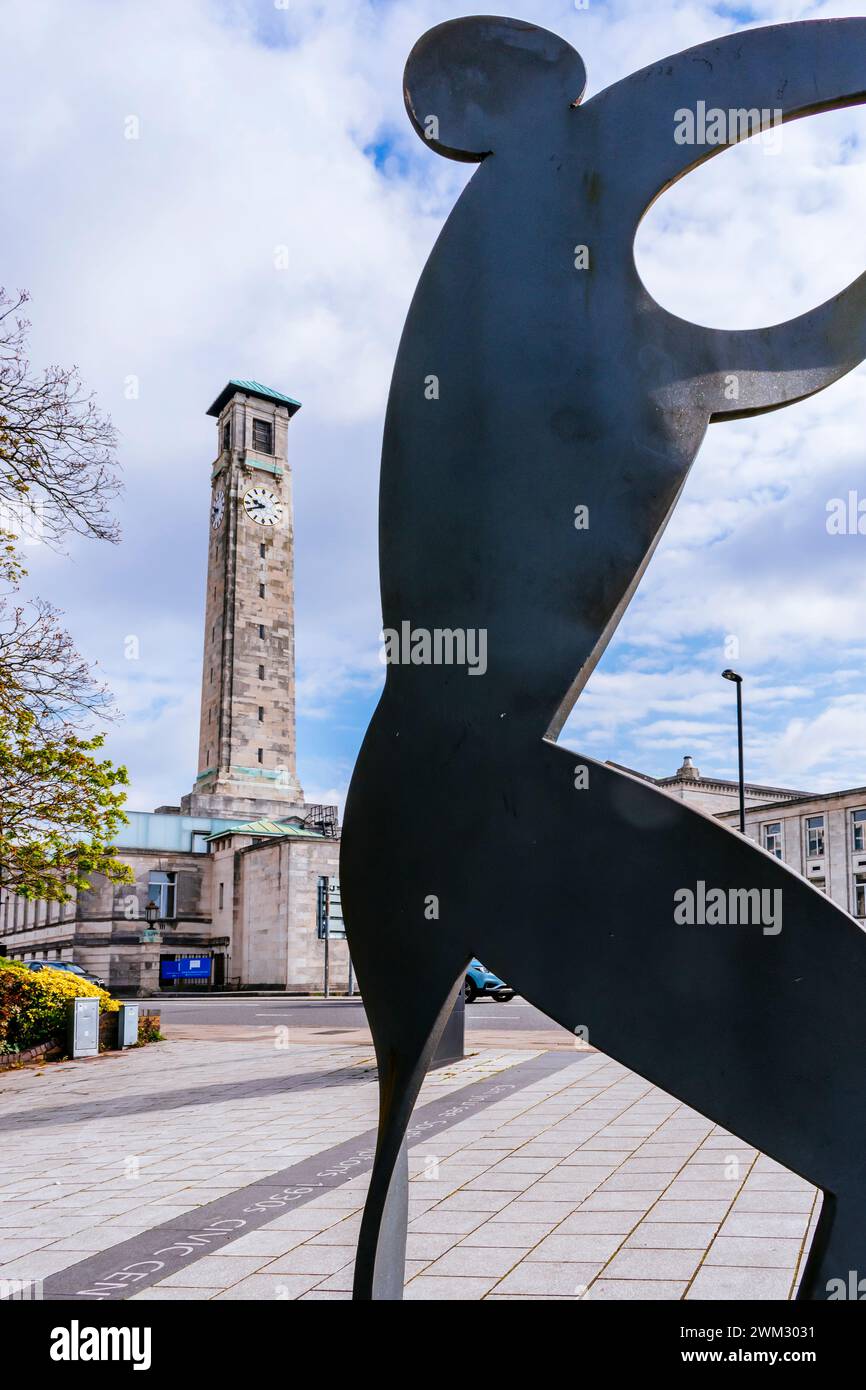 Kimber's Tower. Stone clock tower at Civic Centre designed by architect ...