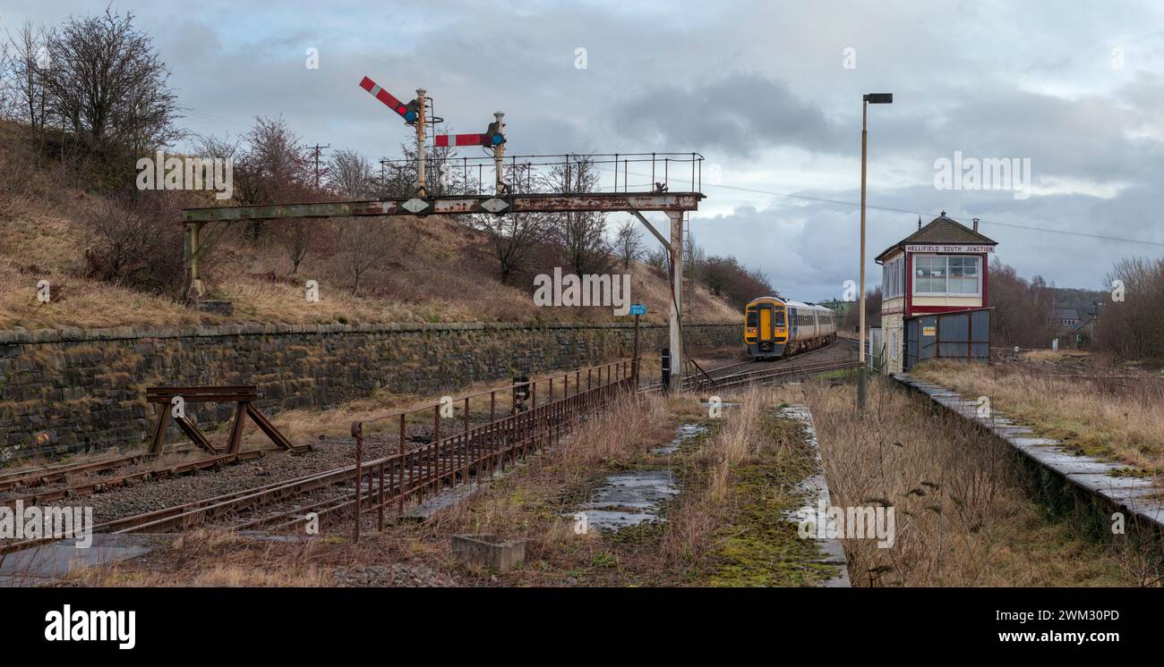 Northern Rail class 158 train 158755 passing the Midland railway signal box and semaphore ...