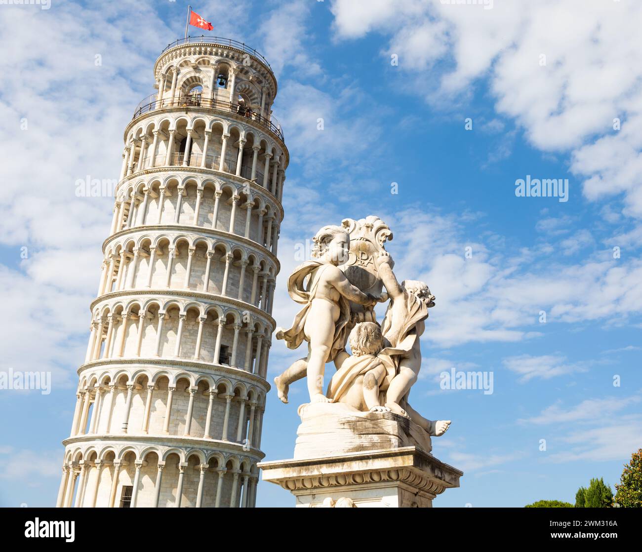 Pisa, Italy - Famous Leaning Tower landmark with blue sky, Renaissance ...