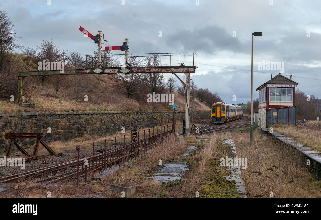 Northern Rail class 158 train 158755 passing the Midland railway signal box and semaphore ...