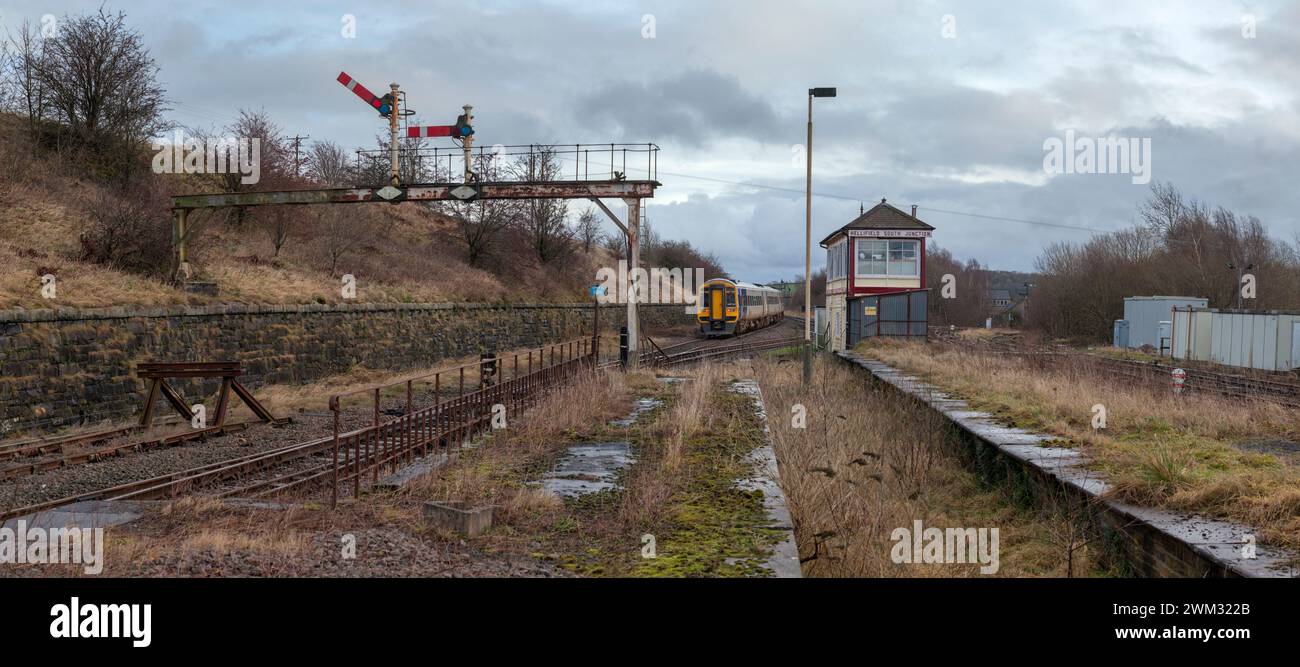 Northern Rail class 158 train 158755 passing the Midland railway signal box and semaphore ...