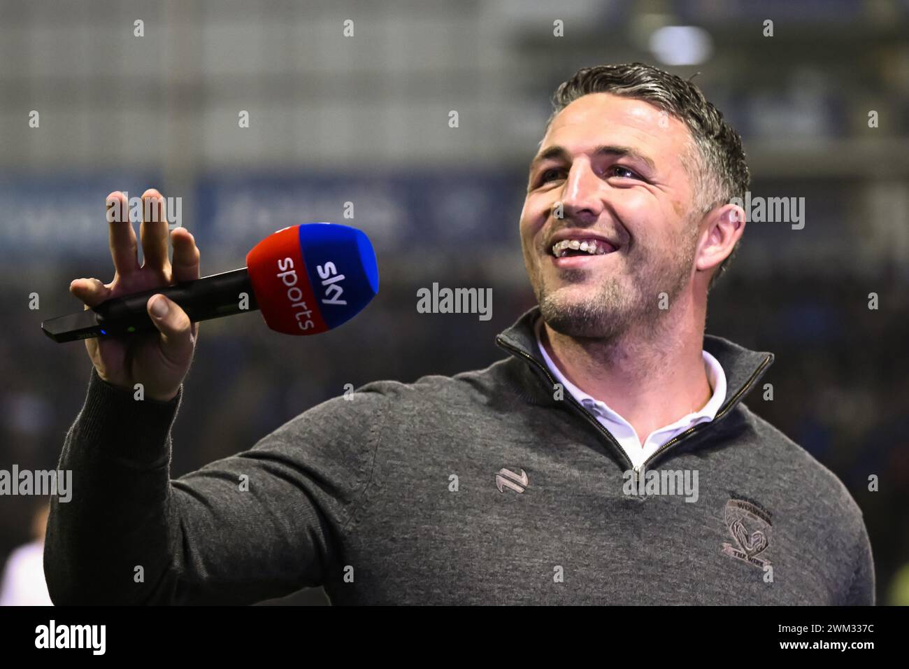 Sam Burgess Head Coach of Warrington Wolves waves to the fans ahead of ...