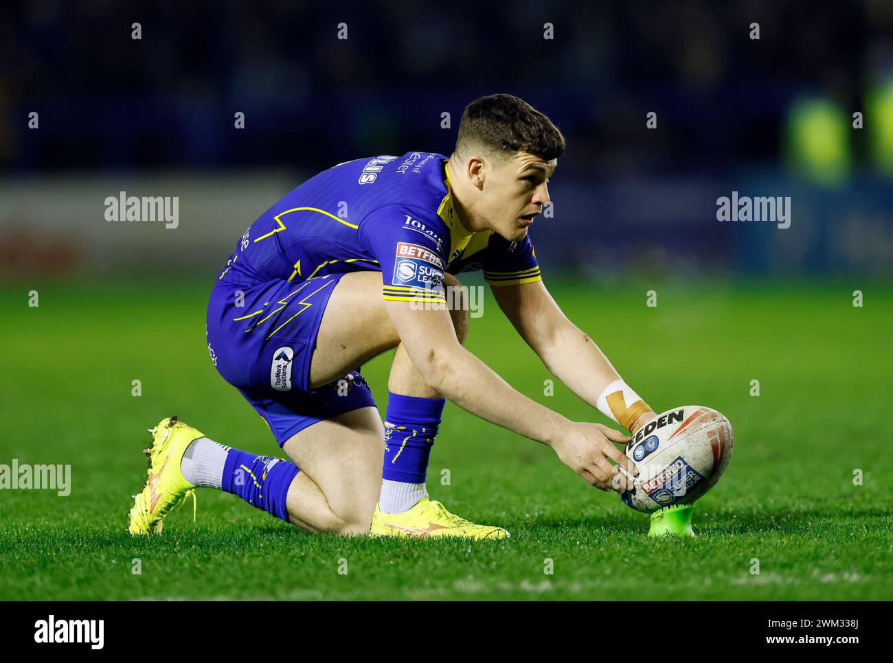Warrington Wolves' Josh Thewlis lines up a kick during the Betfred ...