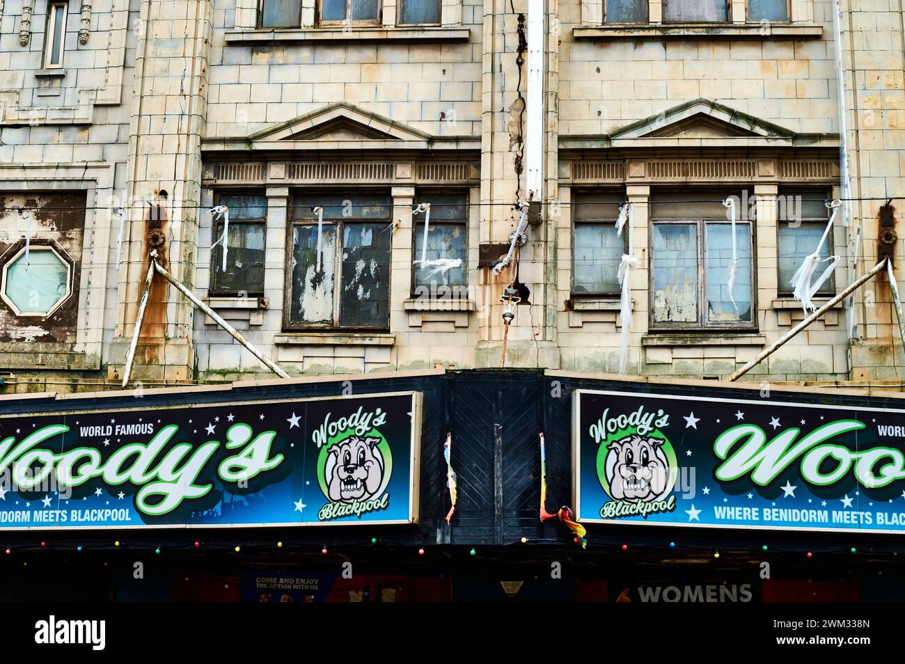 Run down and empty former night club on Blackpool Promenade Stock Photo ...