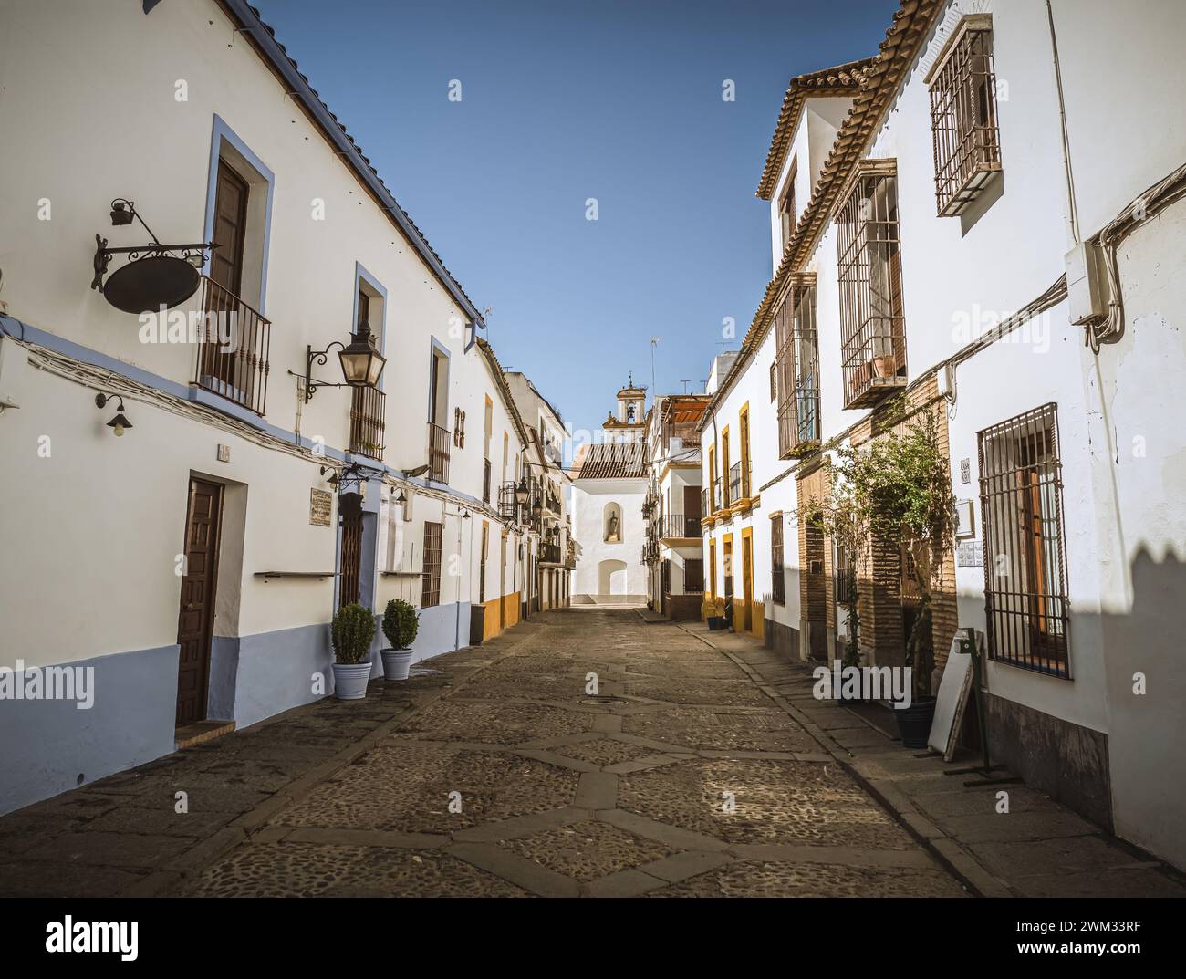 View of narrow empty cobblestone street called San Basilio in the ...