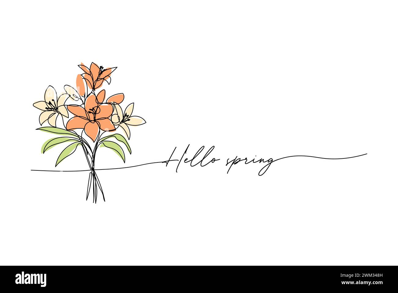 Hello spring, bouquet of lily line art drawing, One continuous line ...