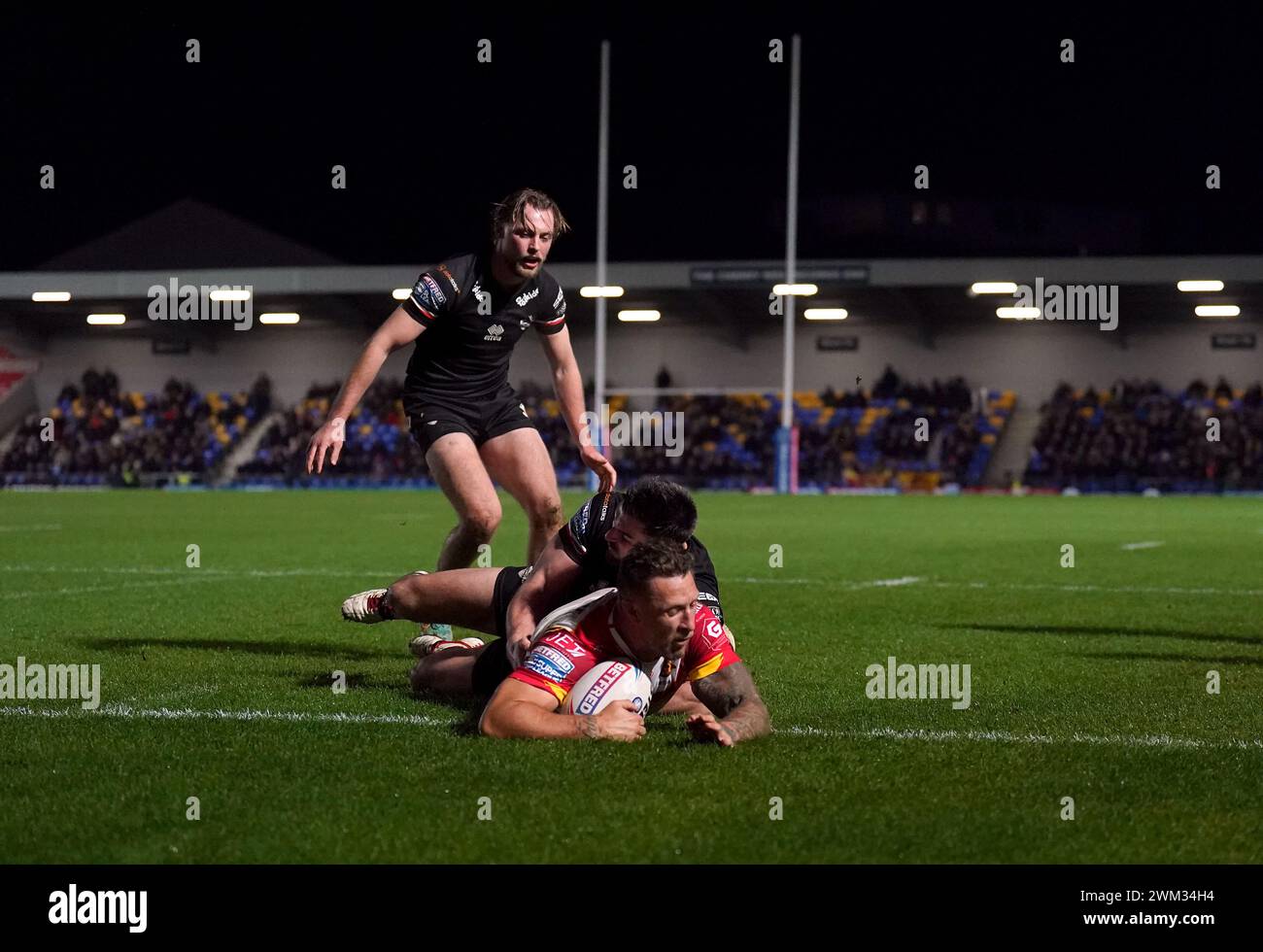 Catalans Dragons' Tariq Sims scores a try during the Betfred Super ...