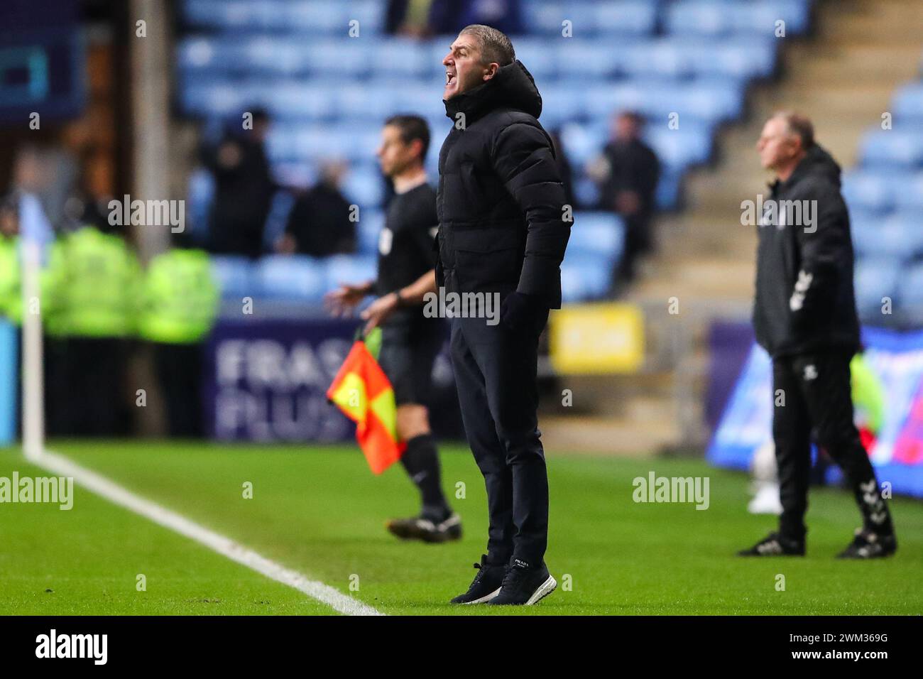Ryan Lowe manager of Preston North End gives his players instructions ...