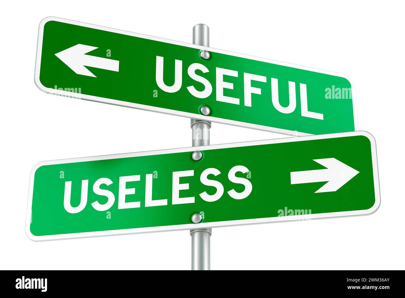 Useful or Useless. Opposite traffic sign, 3D rendering isolated on ...