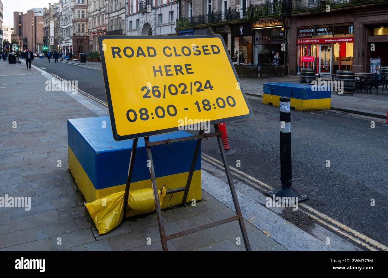 Notification sign on Castle Street in Liverpool city centre Stock Photo ...