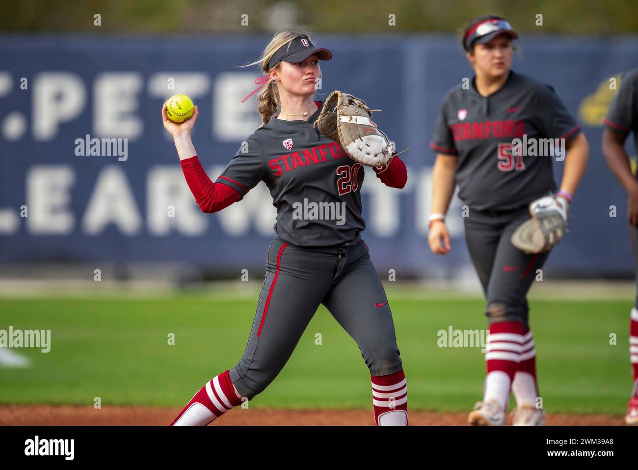 Stanford infielder Johnna Schroeder (20) throws the ball against ...