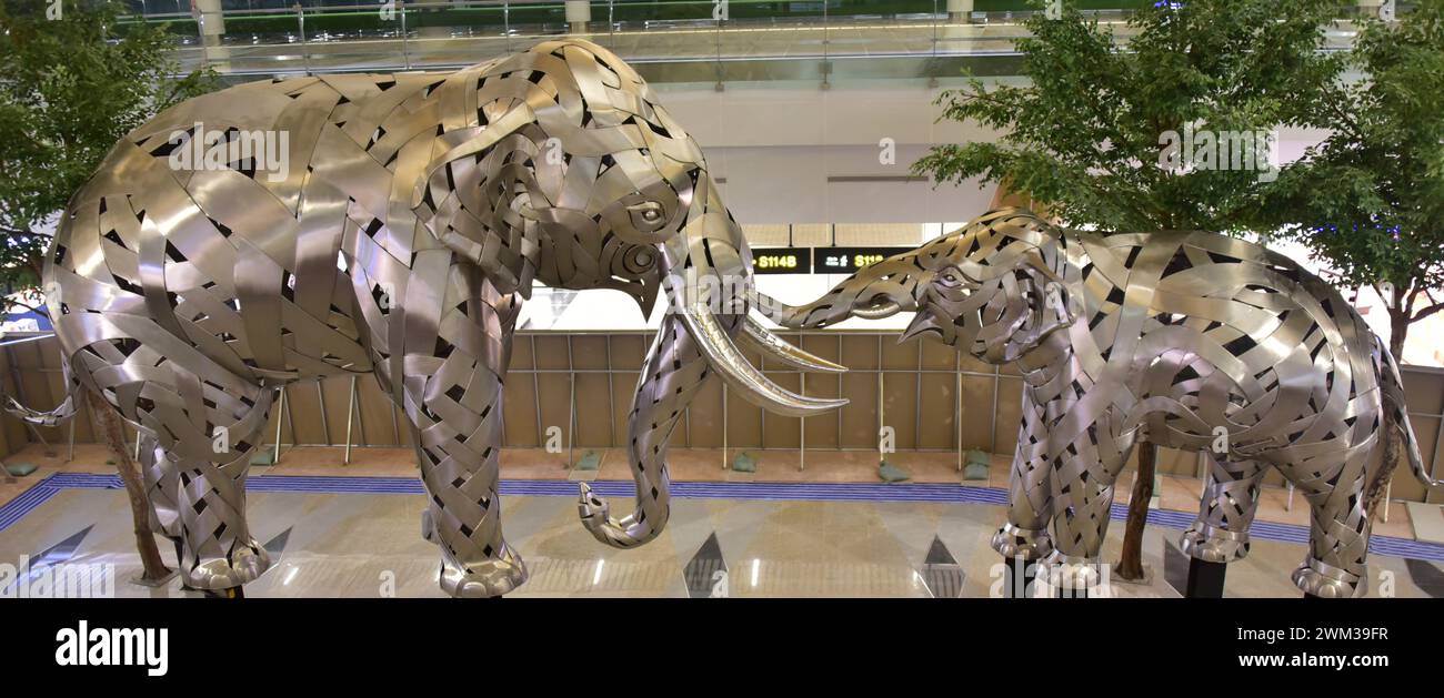 Metal adult and baby elephant statues decorate the recently opened SAT ...