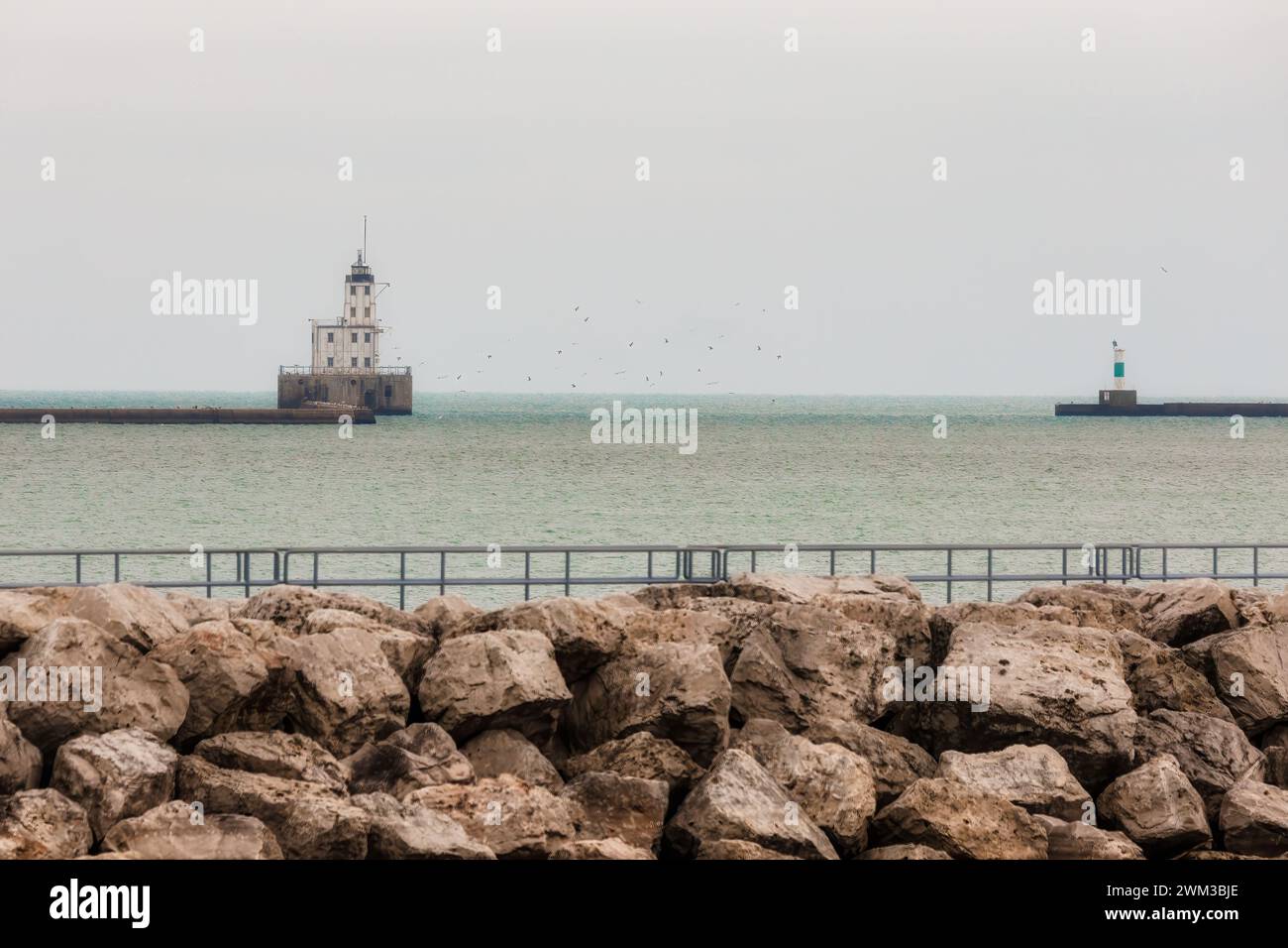 Milwaukee Breakwater Lighthouse, built in 1926, as seen from Lakeshore ...