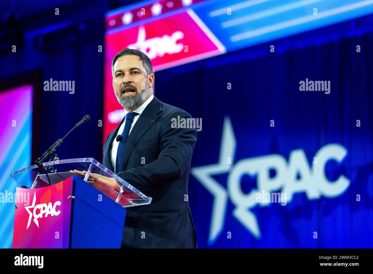 Santiago Abascal, leader of the Spanish far-right Vox party, speaks ...
