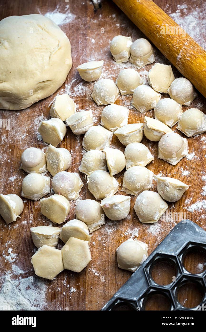 Special cooking form for dumplings. Homemade dumplings cooking process ...