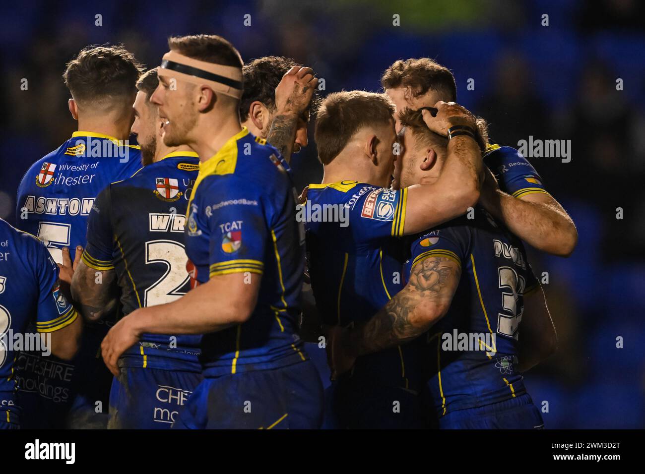Sam Powell of Warrington Wolves celebrates his try during the Betfred ...