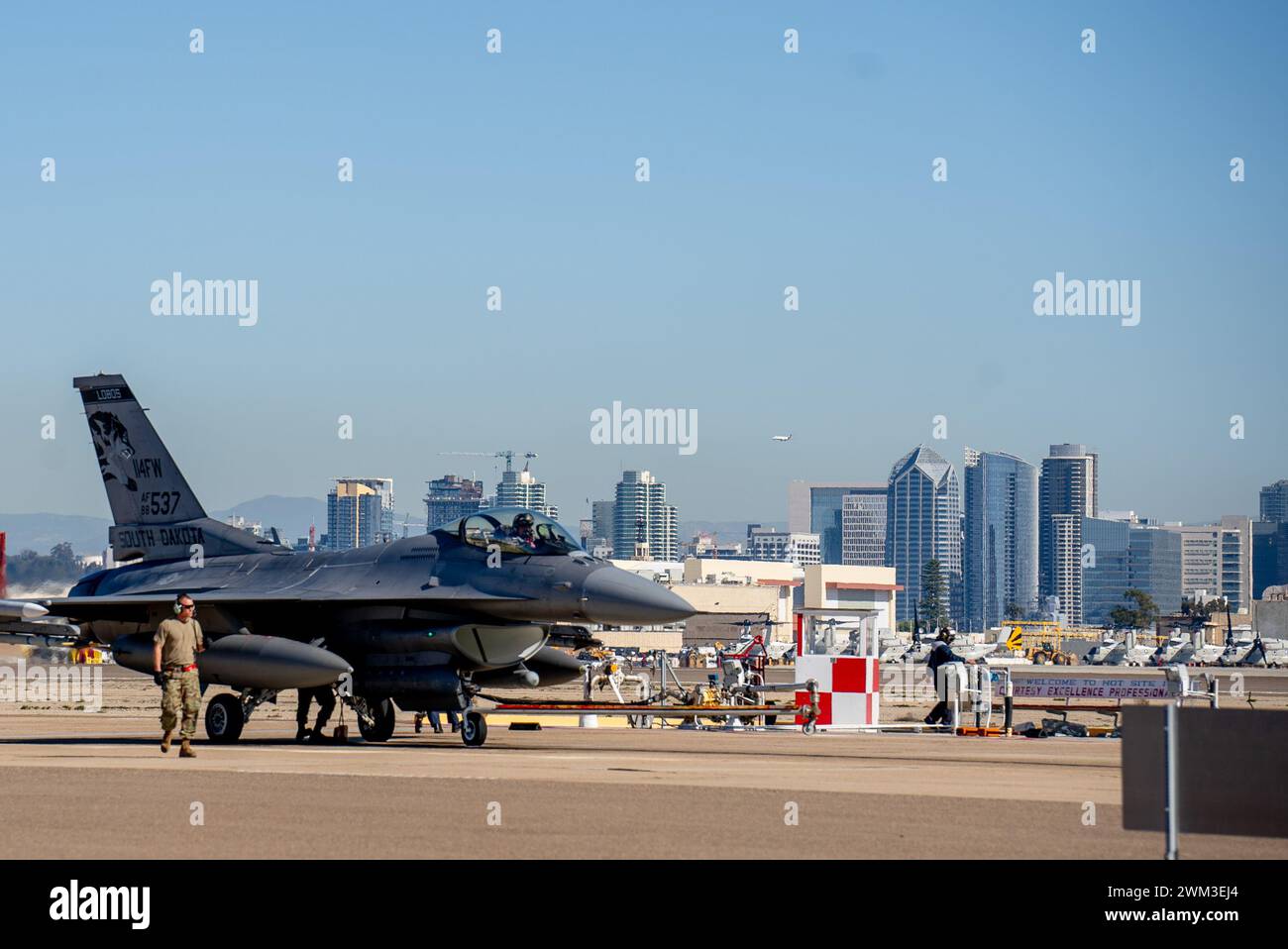 An F-16 Fighting Falcon assigned to 175th Fighter Squadron refuels at a ...