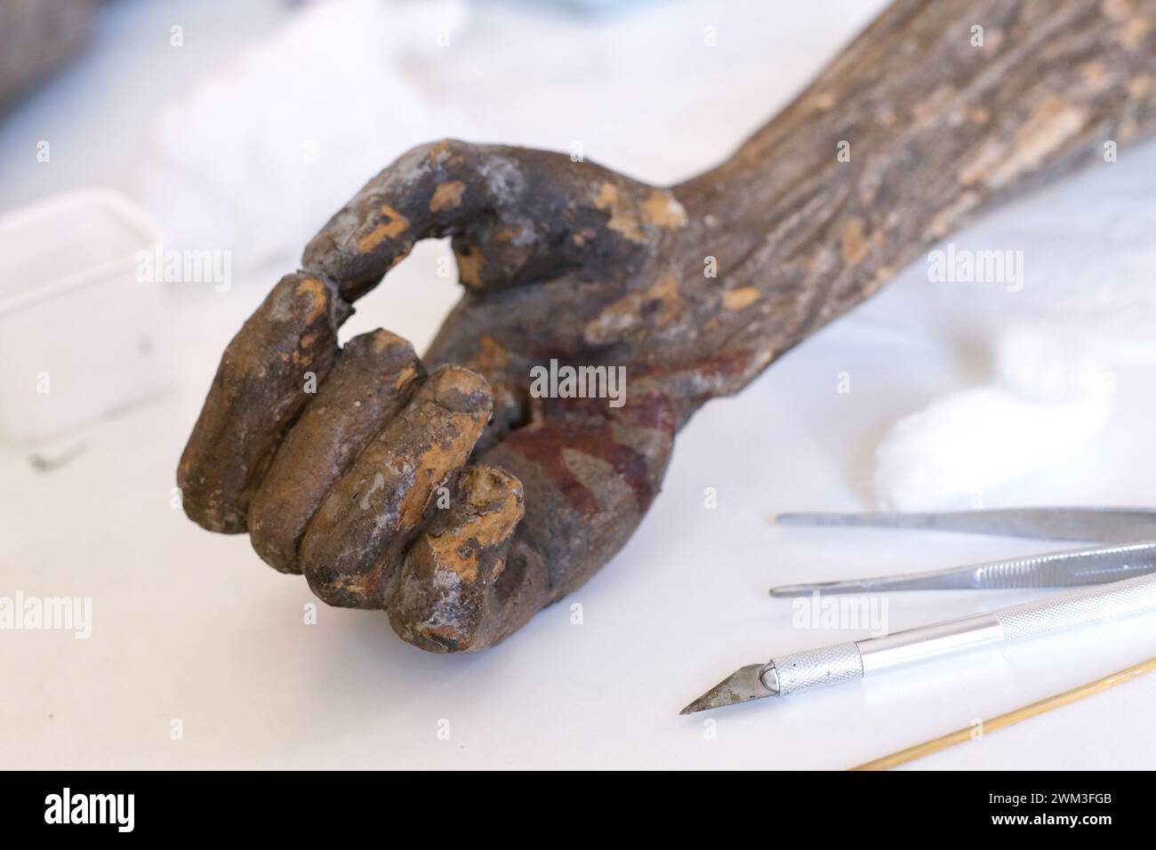 gold with carvings on the old icon. restoration of the icon, gold ...