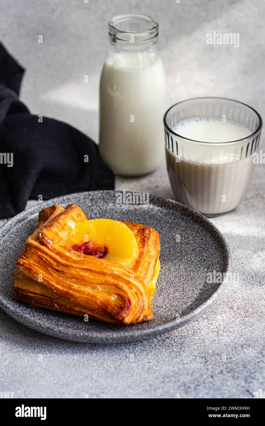 Sweet pastry on the table with milk Stock Photo - Alamy