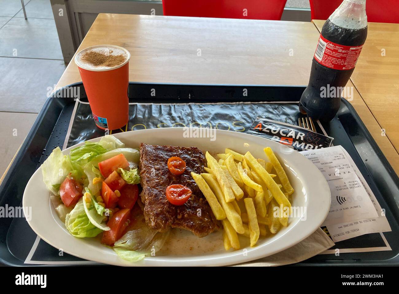 SOVATA, ROMANIA - AUGUST 24, 2022: Meat with potato and salad. Lunch in ...