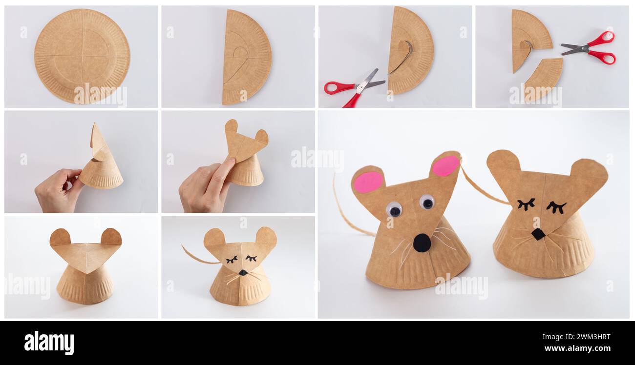 how to make a paper plate mouse craft Stock Photo - Alamy