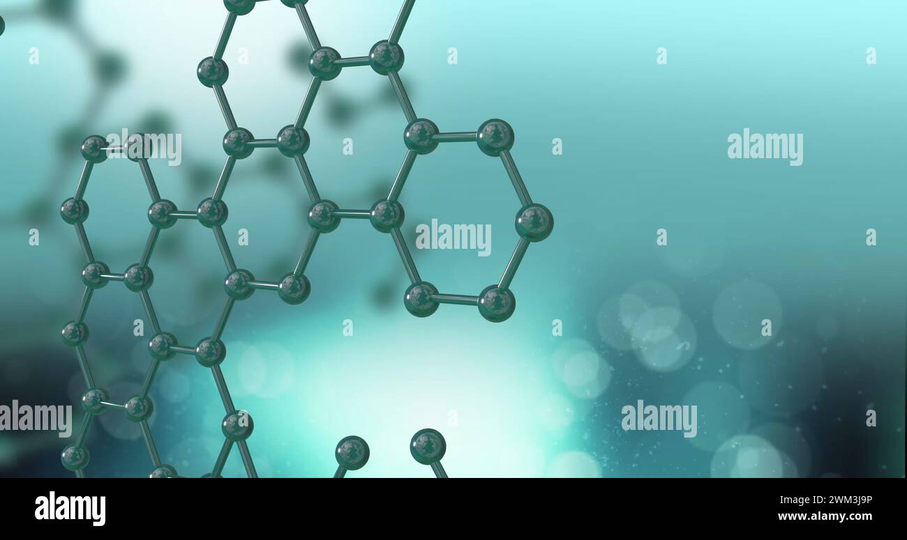 Image of micro of molecules models over blue background. Global science ...