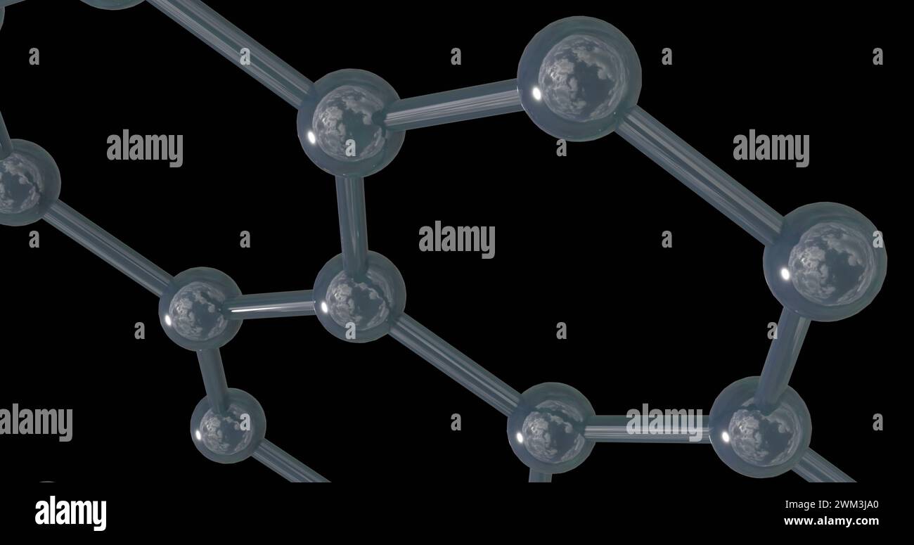 Image of 3d micro of network of molecules on black background. Global ...