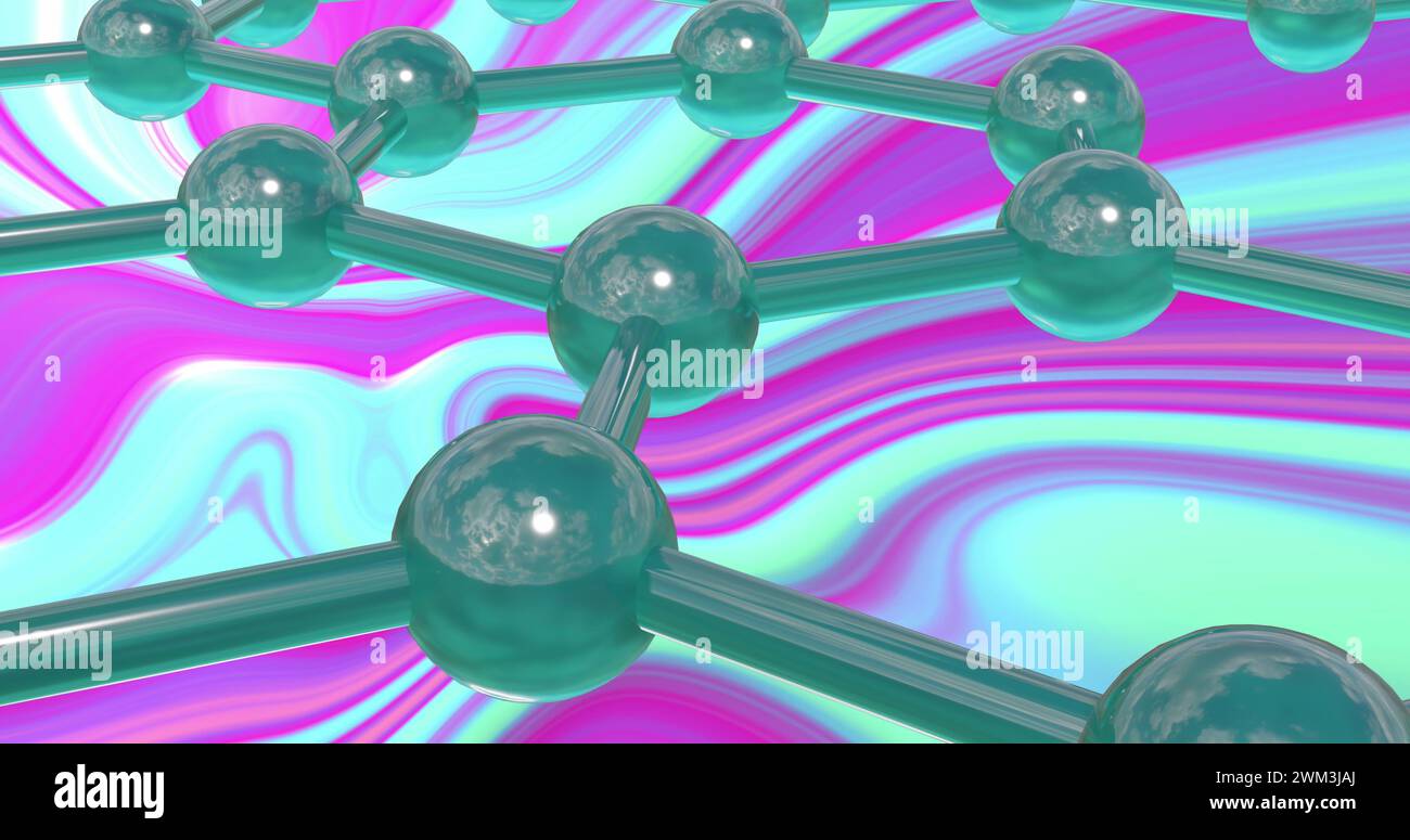 Image of micro of molecules models over green and purple background ...